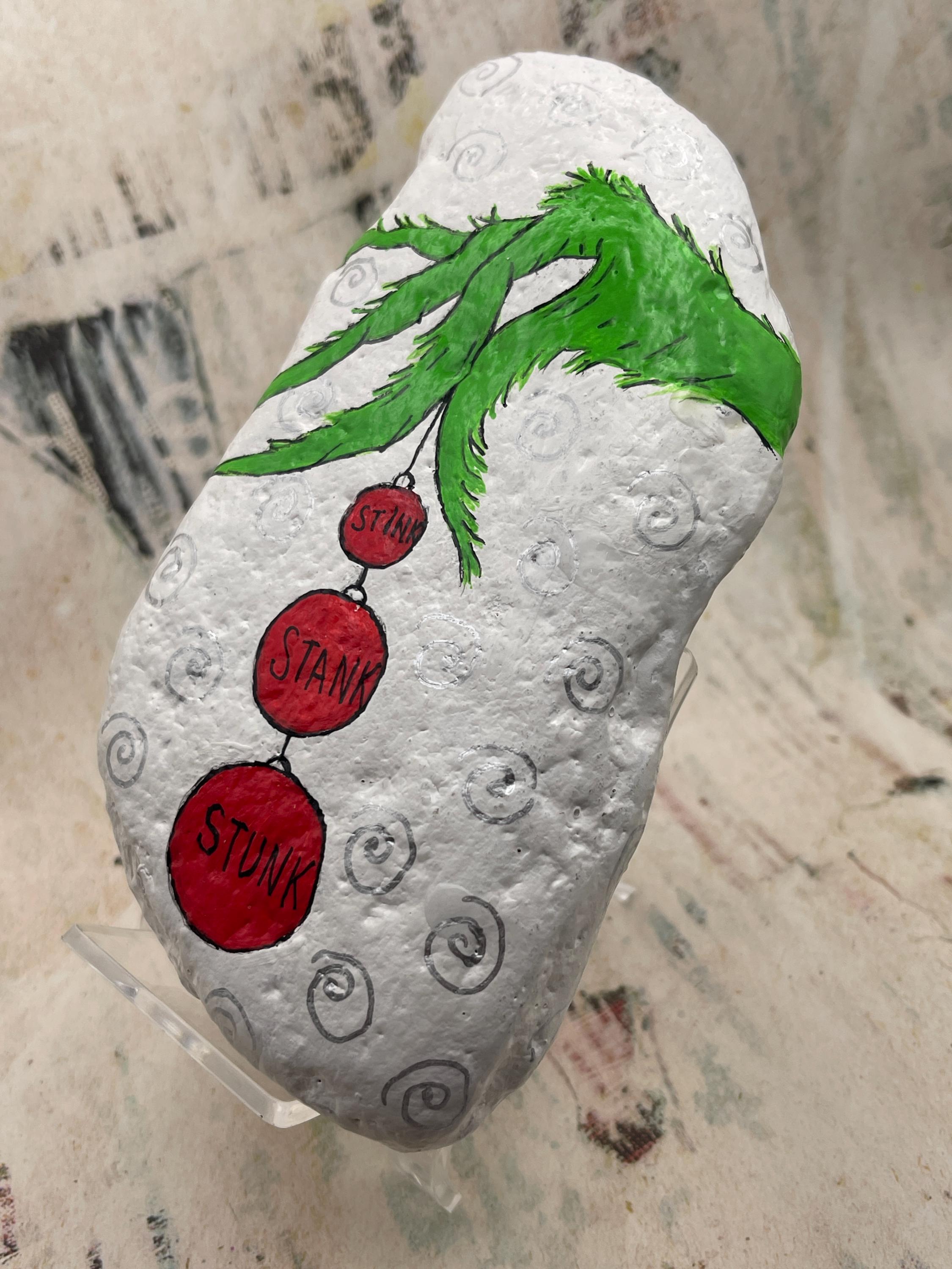 Stink Stank Stunk Christmas Grinch Hand, Holiday Stone Art, Painted ...