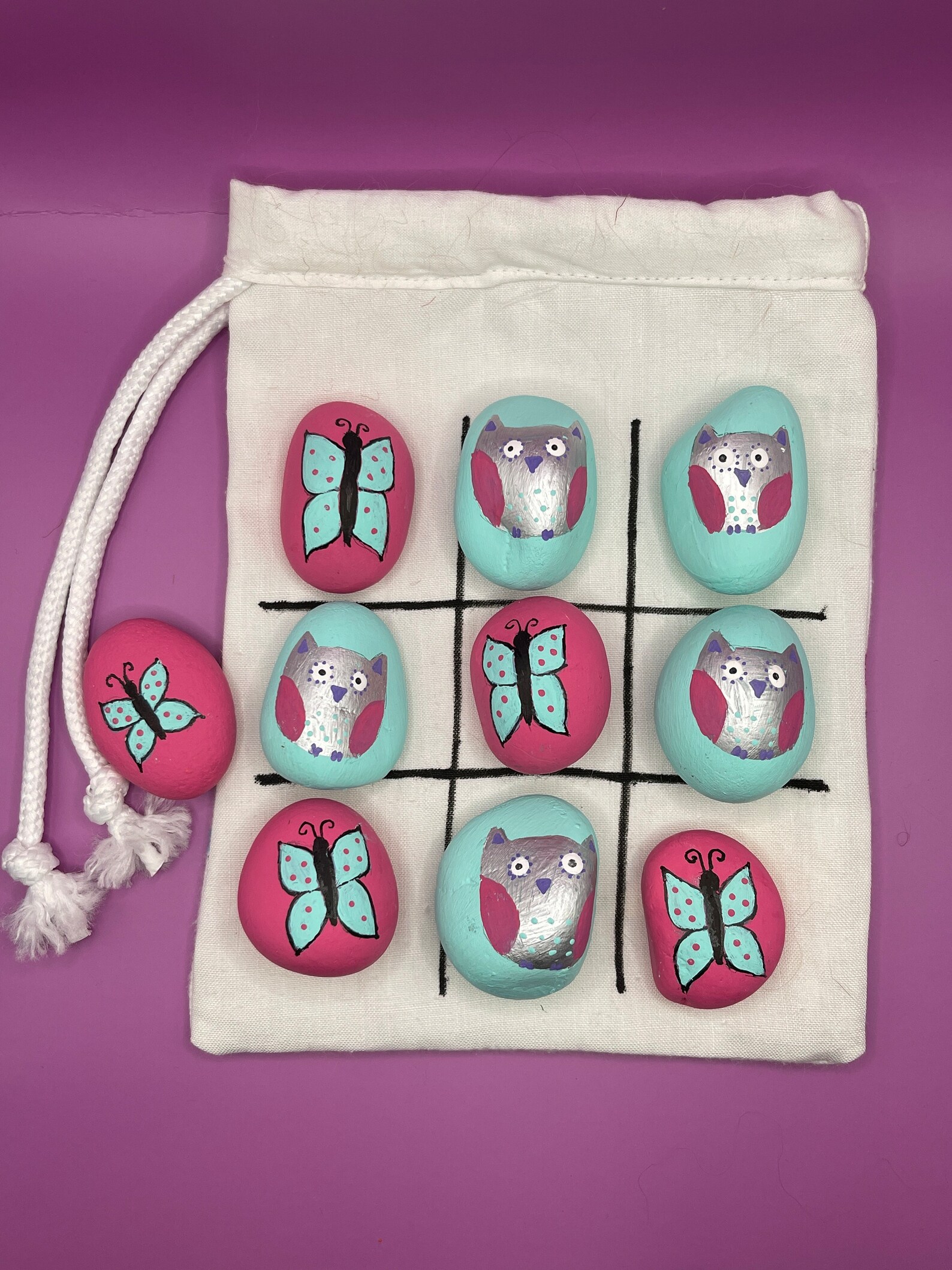Hand Painted Rocks Sewn Lined Drawstring Bag Cute Owl and - Etsy