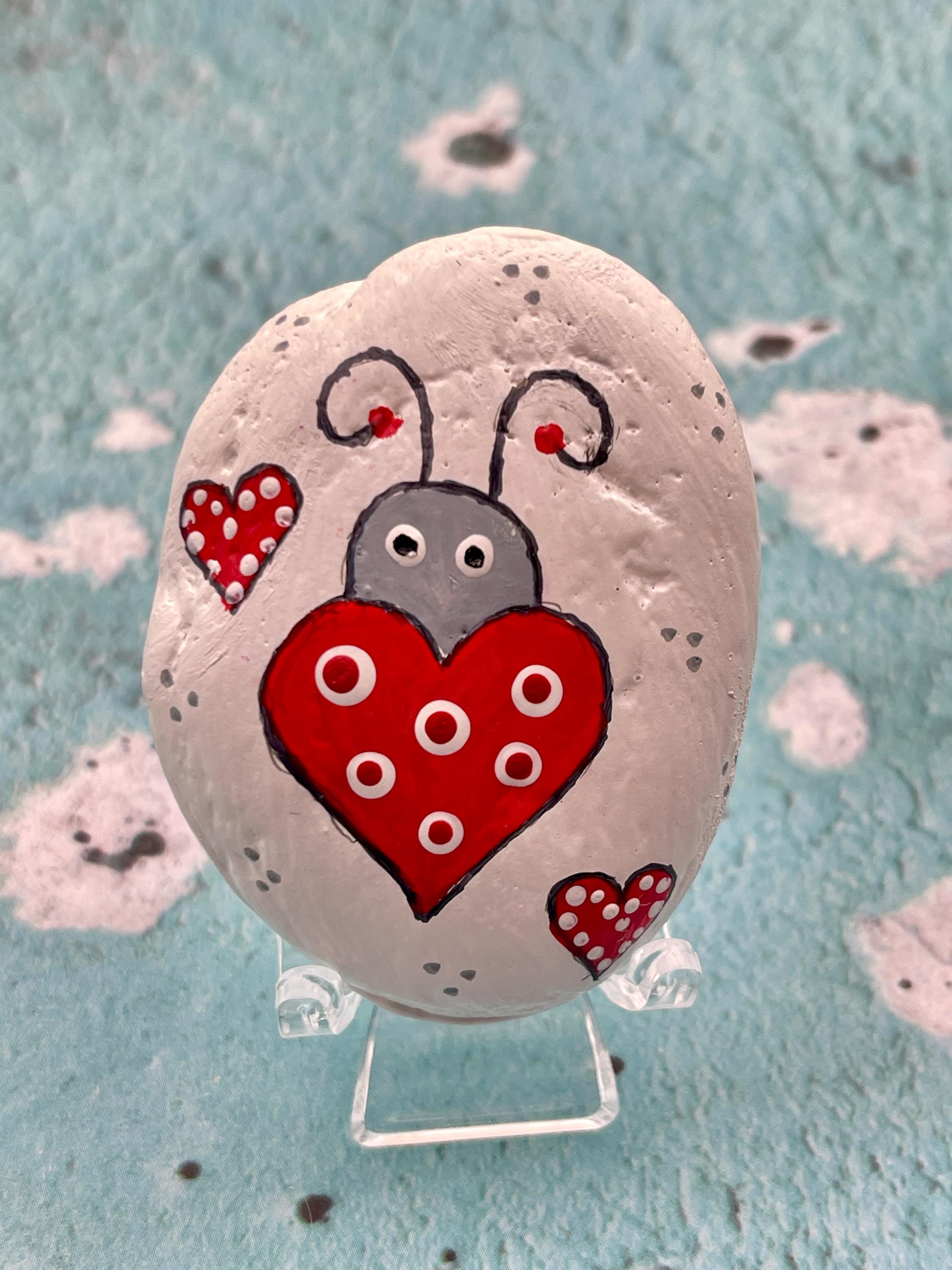 Adorable Heart Shaped Love Bug, Unique Valentine Gift, Painted Rock - Etsy