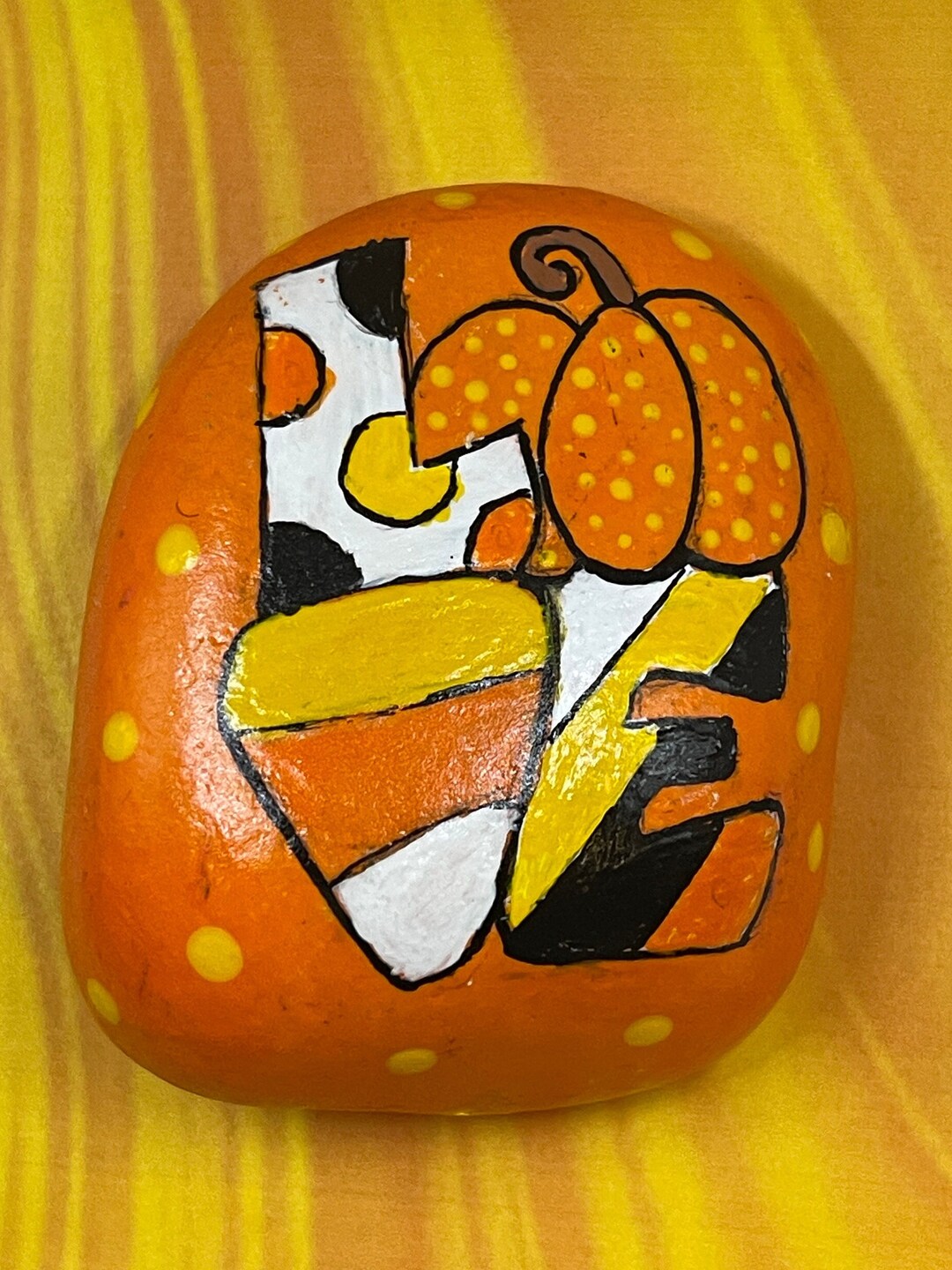 Hand Painted Rock, Harvest Pumpkin Candy Corn “love”, Fall, Autumn ...