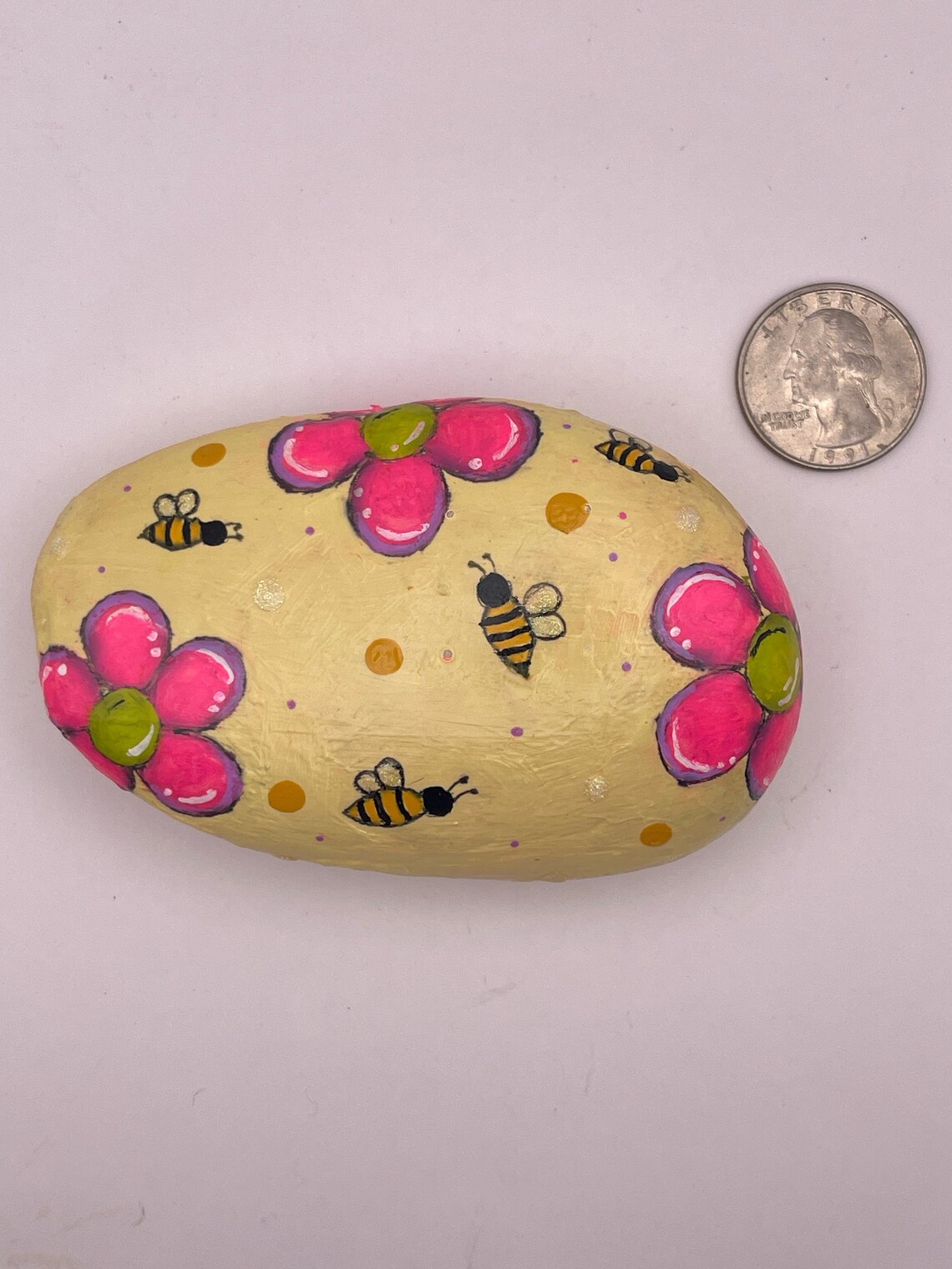 Bumble Bees With Neon Pink Flowers, Bee Summer Fun, Painted Rock ...