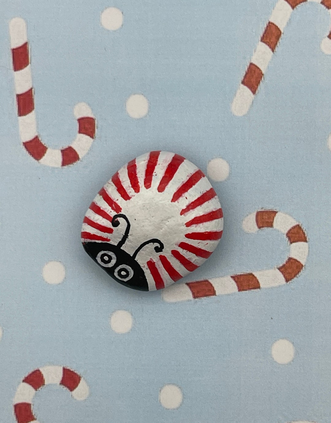 Peppermint Candy Cane Ladybug, Christmas Pebble Art, Painted Rock - Etsy