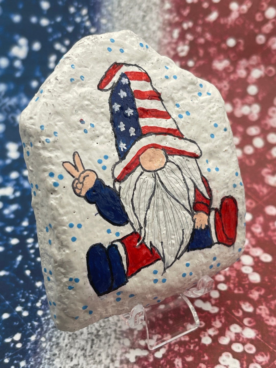 American Flag Peace Gnome, Red White and Blue Painted Rock, Patriotic ...