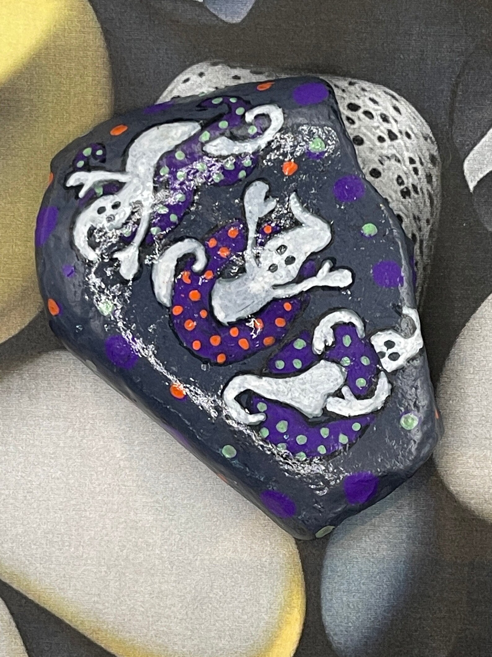 Hand Painted "boo" Rock With Whimsical Ghosts, Cute Halloween Painted ...