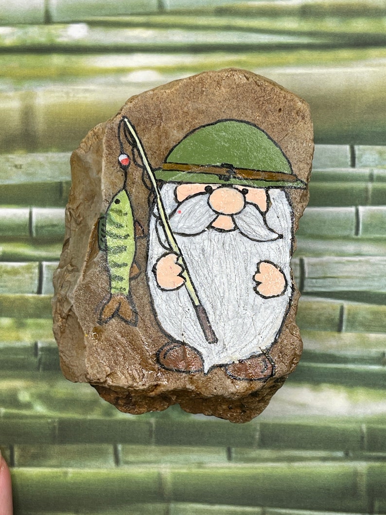 Fisherman Fisher Gnome, Gone Fishing, Painted Rock - Etsy