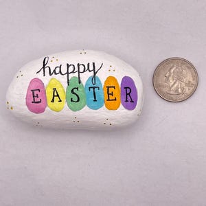 Happy Easter Rock Art on Pastel Eggs, Easter Stone Decor, Hand Painted ...