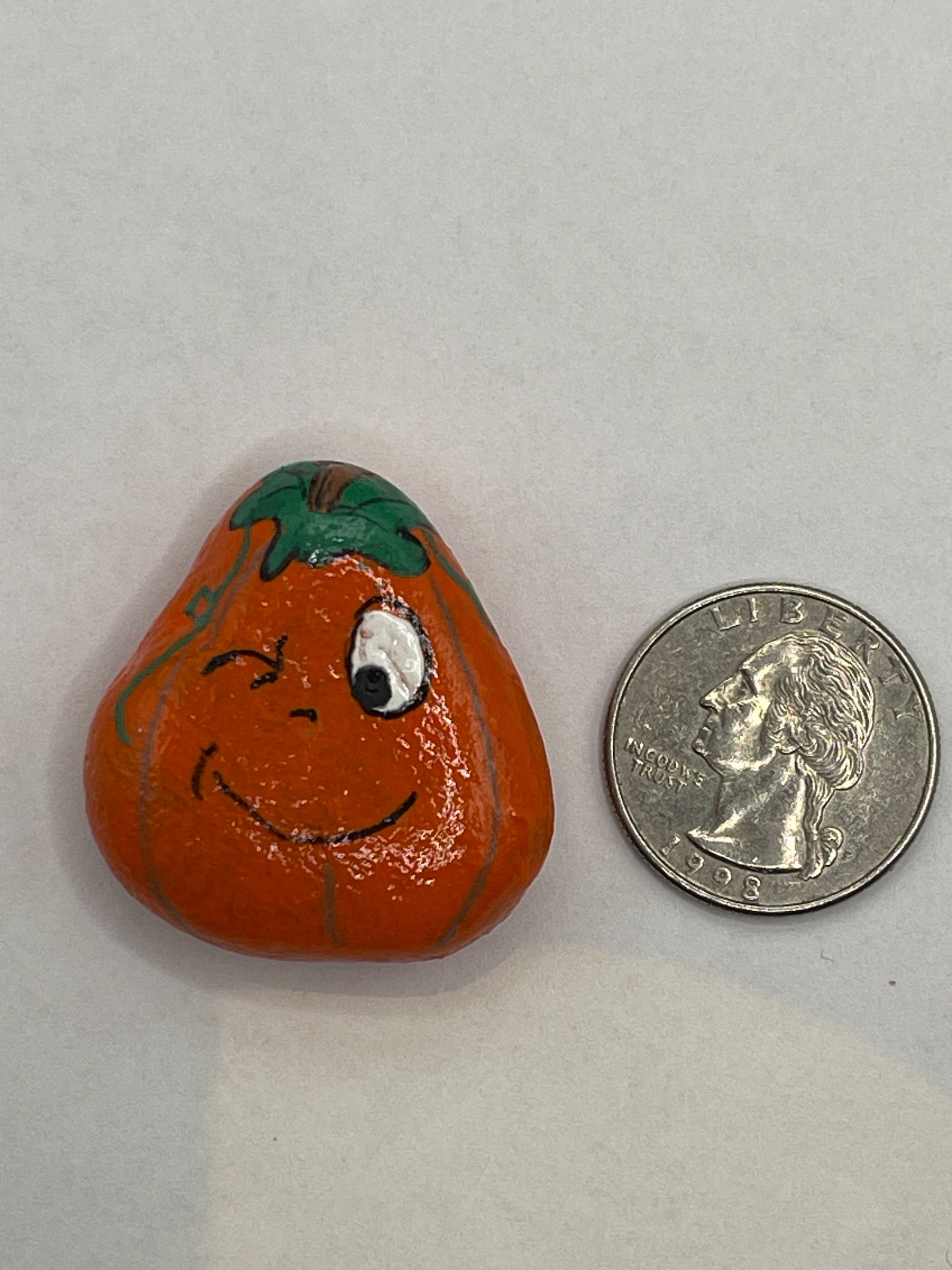 Whimsical Winking Orange Pumpkin, Hand Painted Rock, Fall Art ...