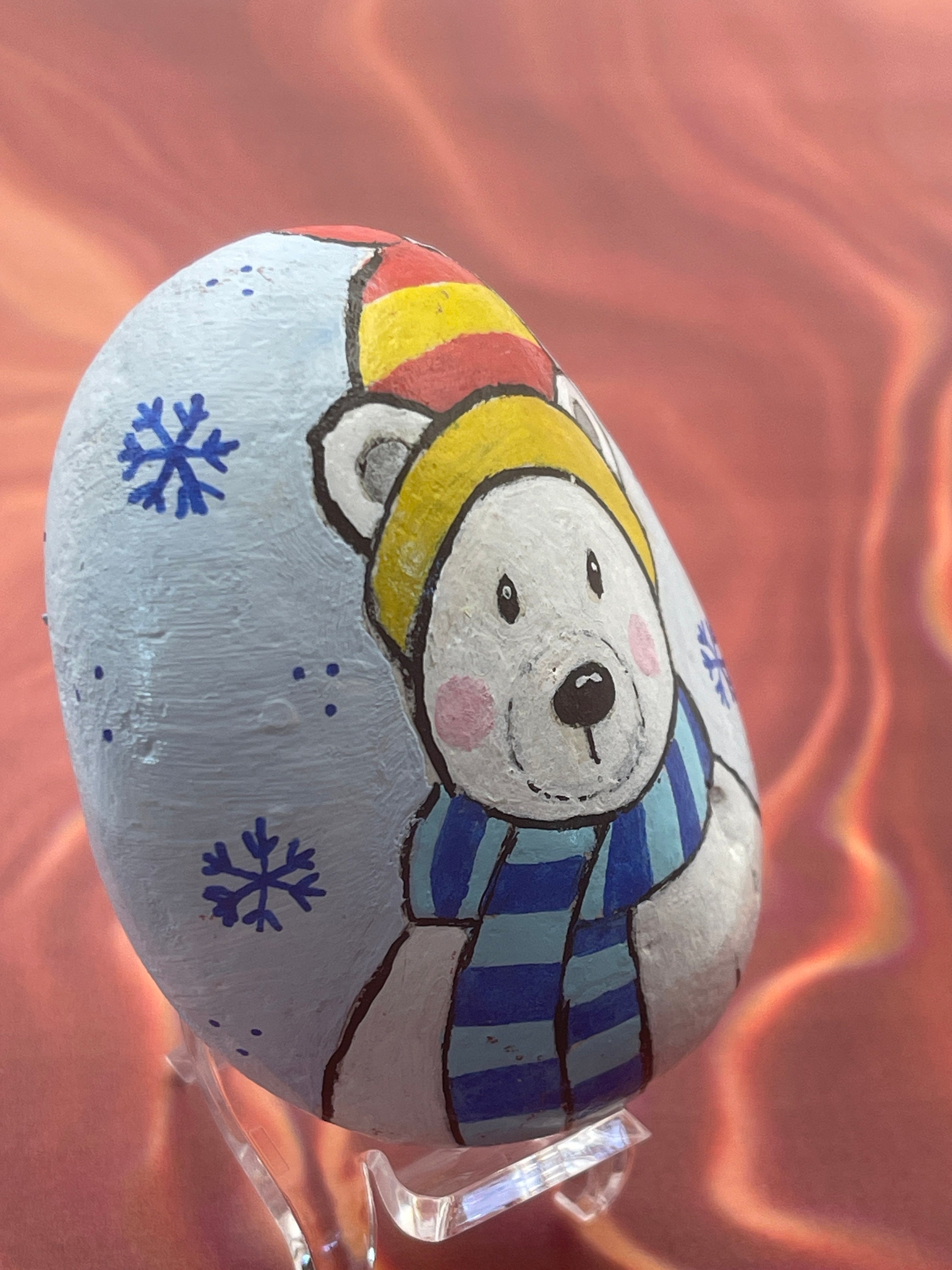 Polar Bear Wearing Scarf and Snow Hat, Christmas Gift, Winter Hand ...