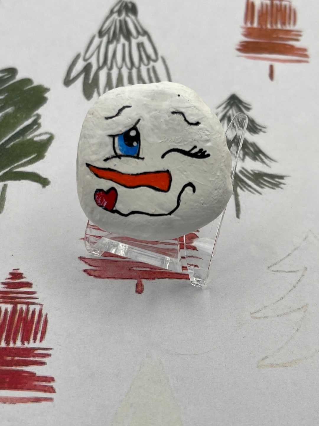 Winking Snowman With Heart Mouth, Christmas Winter, Painted Rock ...