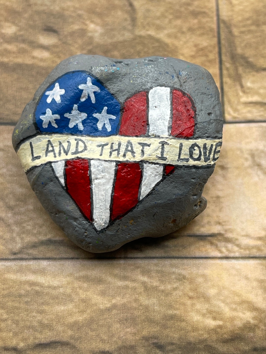Land That I Love American Flag in Heart, Painted Rock, Patriotic Stone ...