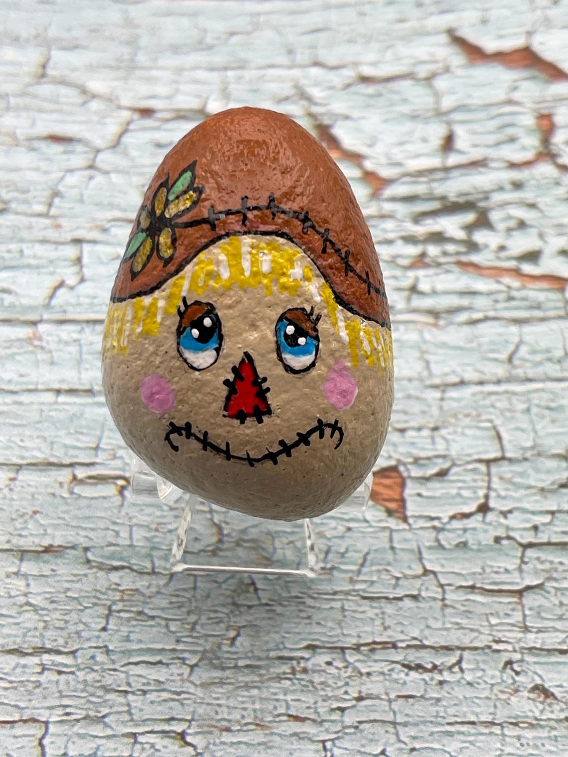 Cute Scarecrow, Fall Decor, Thanksgiving Art, Hand Painted Rock, Pebble ...