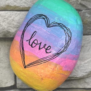 Rainbow Love Stone With Unique Heart Design, Inspirational Decor ...