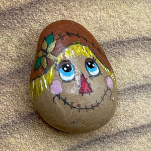 Cute Scarecrow, Fall Decor, Thanksgiving Art, Hand Painted Rock, Pebble ...