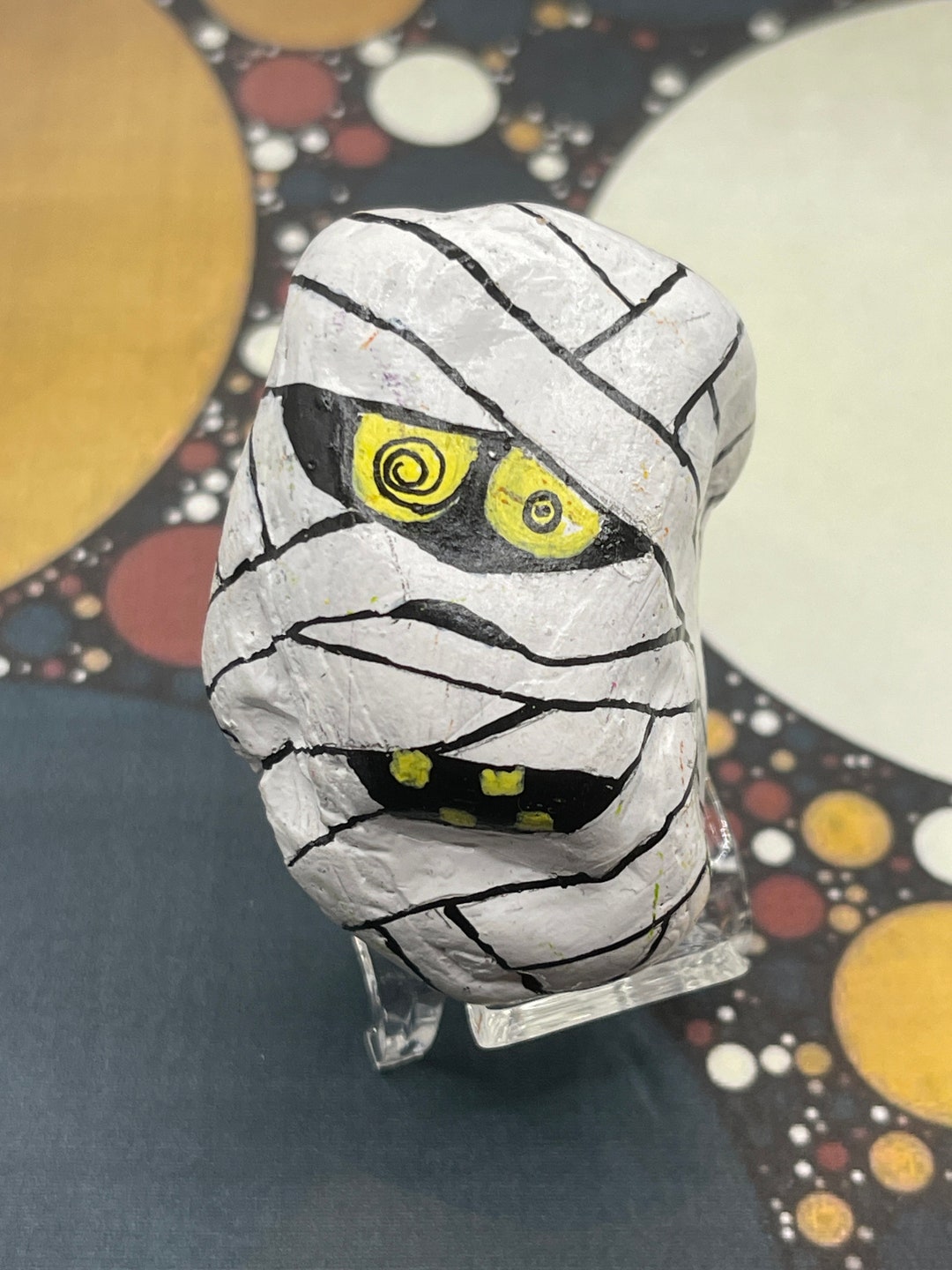 Whimsical Spooky Mummy Painted Rock, Spooky Halloween Decor ...