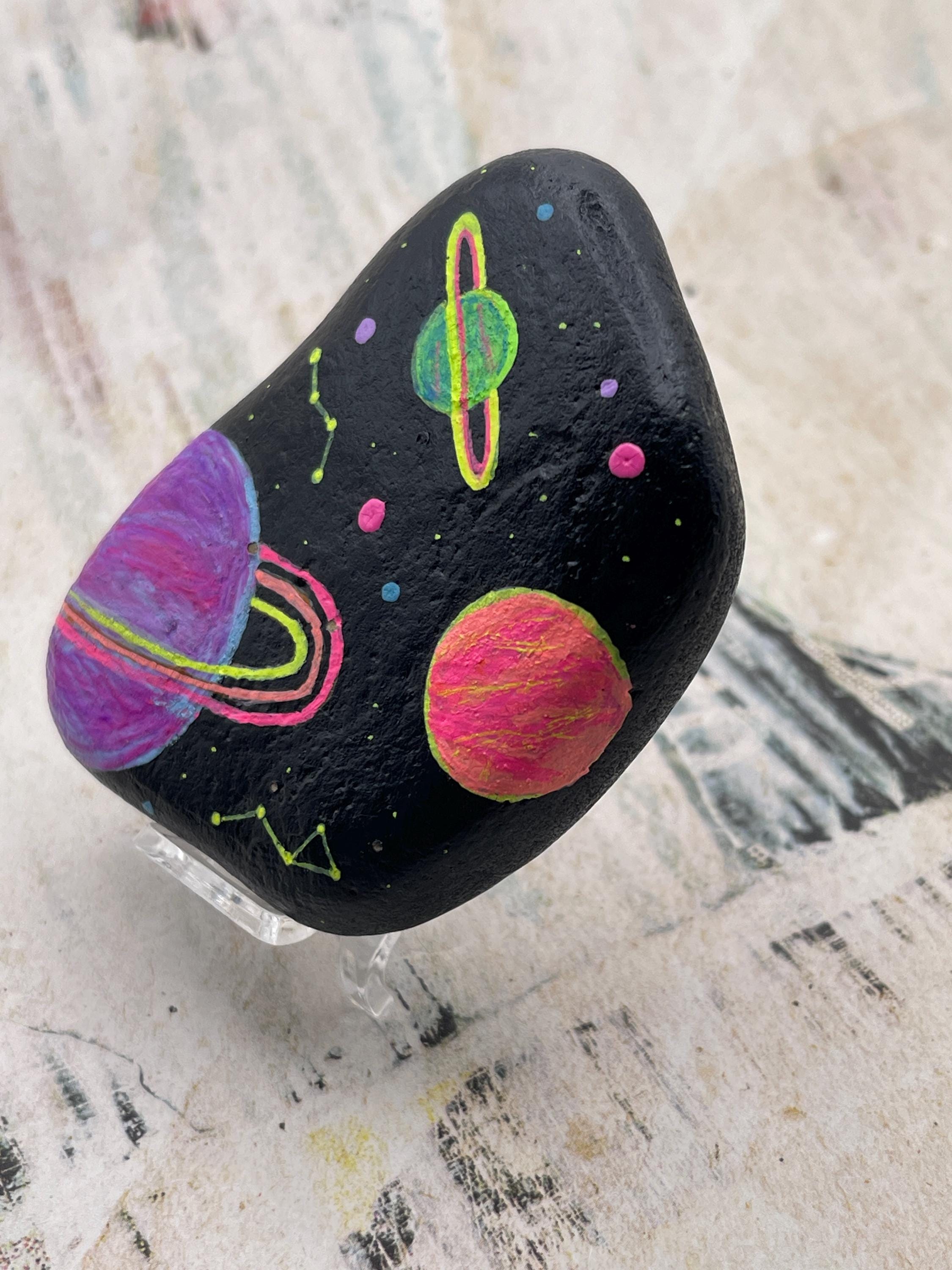 Fluorescent Planets Solar System, Black Light Painted Rock, Trippy Art ...