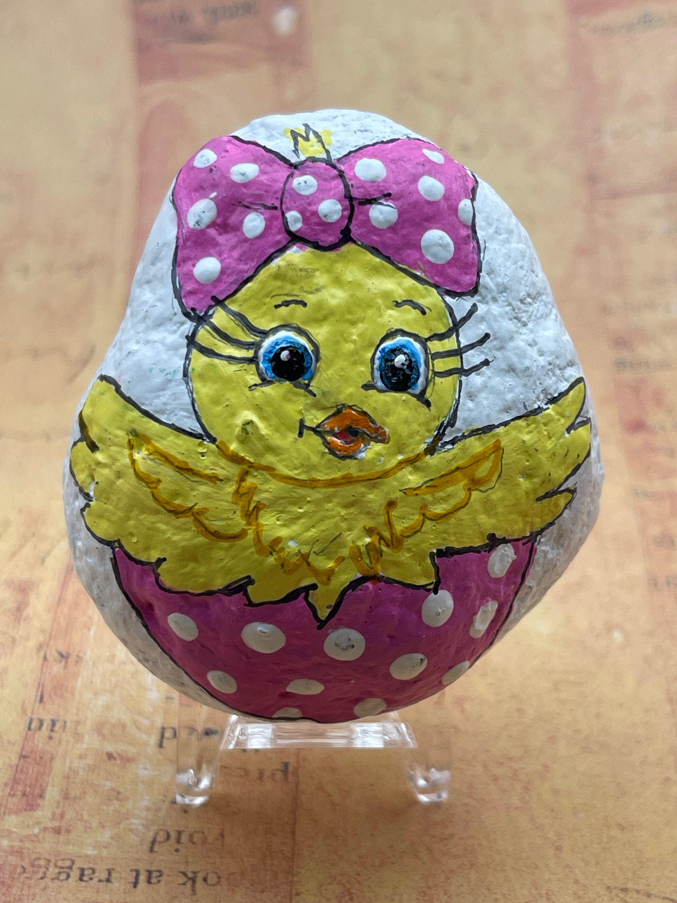 Chick With a Pink Bow Sitting in a Cracked Polka Dot Easter Egg, Happy ...