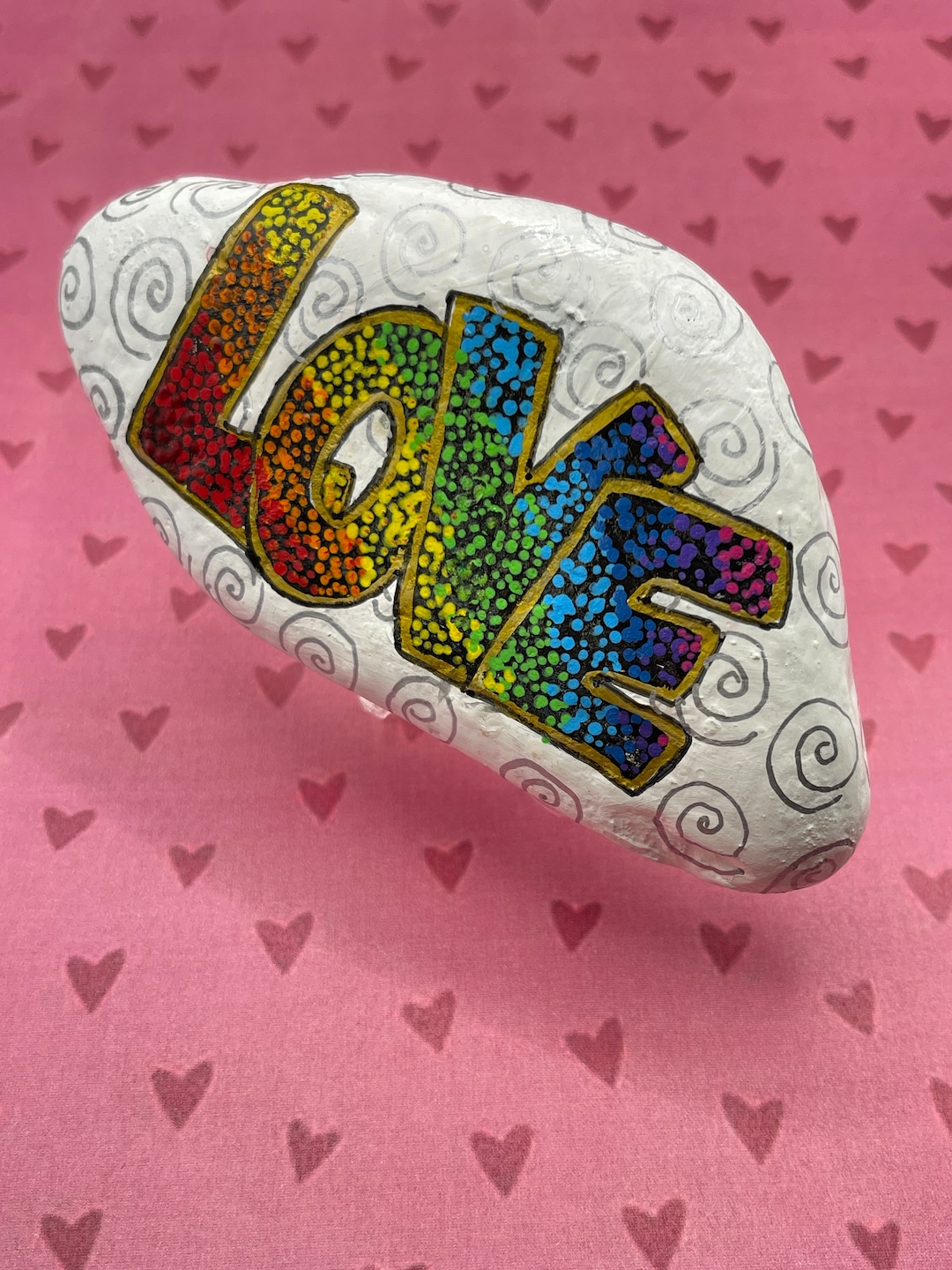 Rainbow Love, Dot Art, Valentine Gift, Large Painted Rock, Stone ...