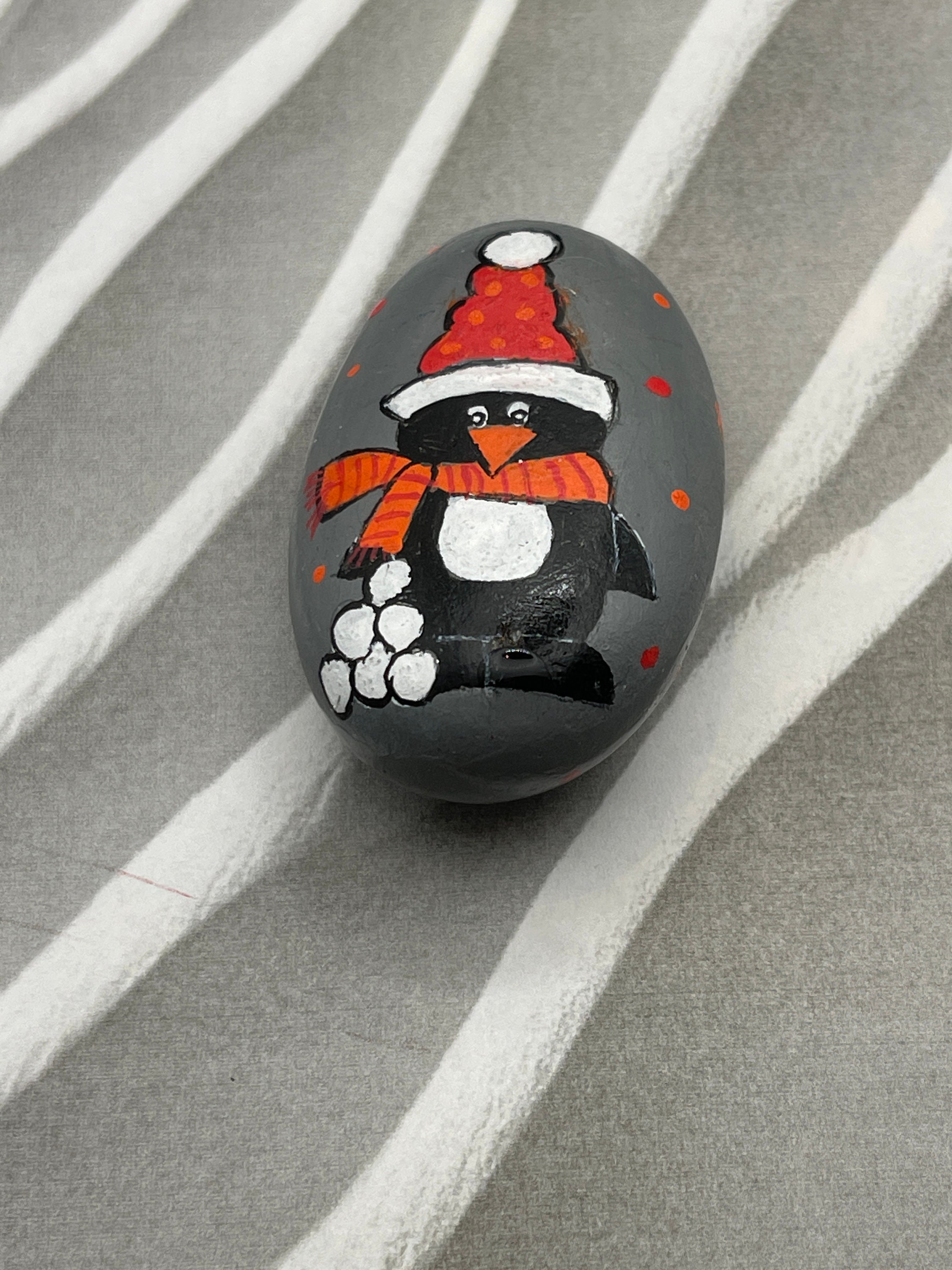 Penguin With Snowballs Wearing Winter Scarf and Hat, Painted Rock ...