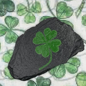 Four Leaf Clover Natural Slate Stone, St. Patrick's Day Decor, Painted ...
