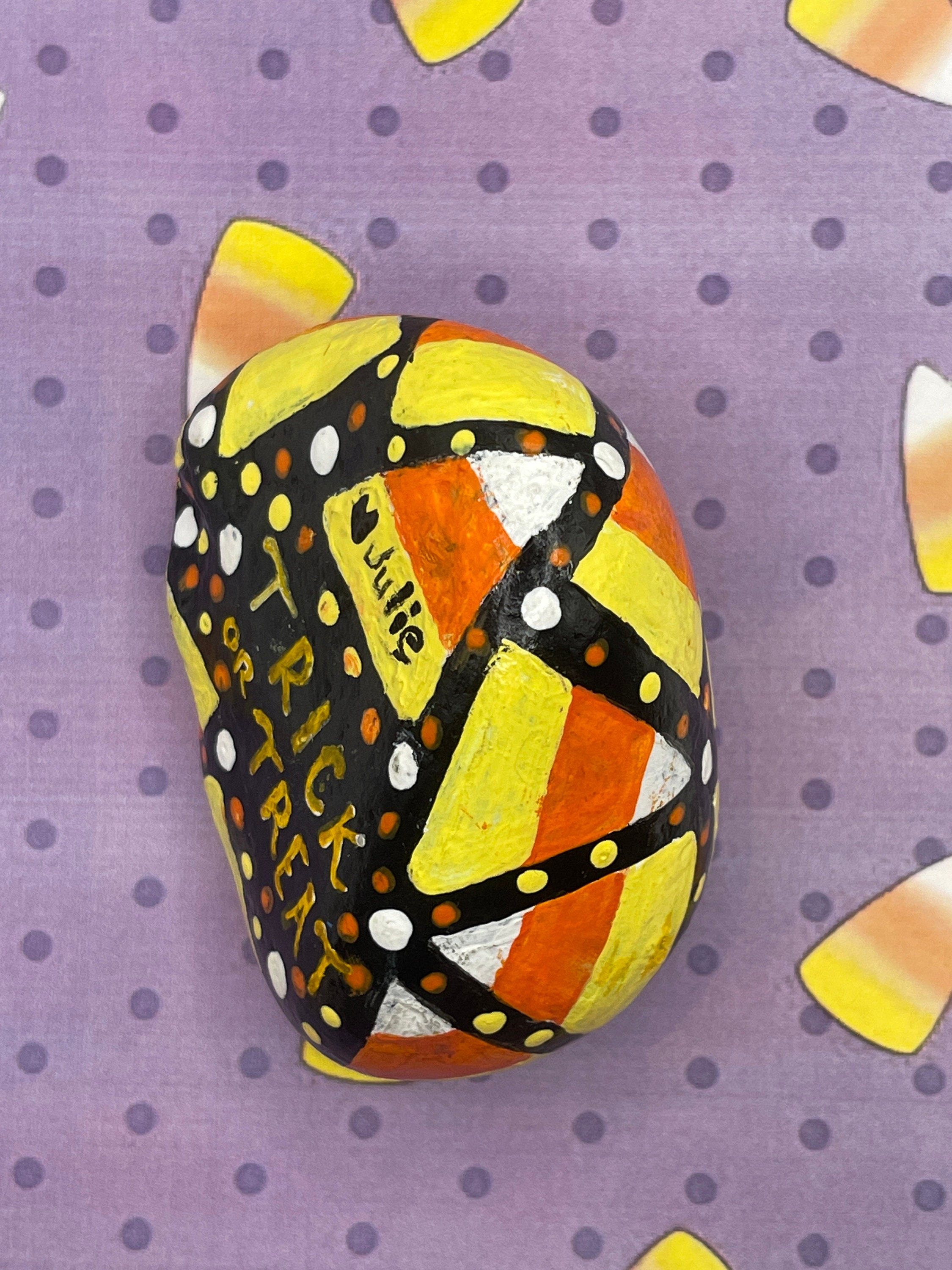 Hand Painted Candy Corn Trick or Treat Rock, Halloween Decor, Unique ...