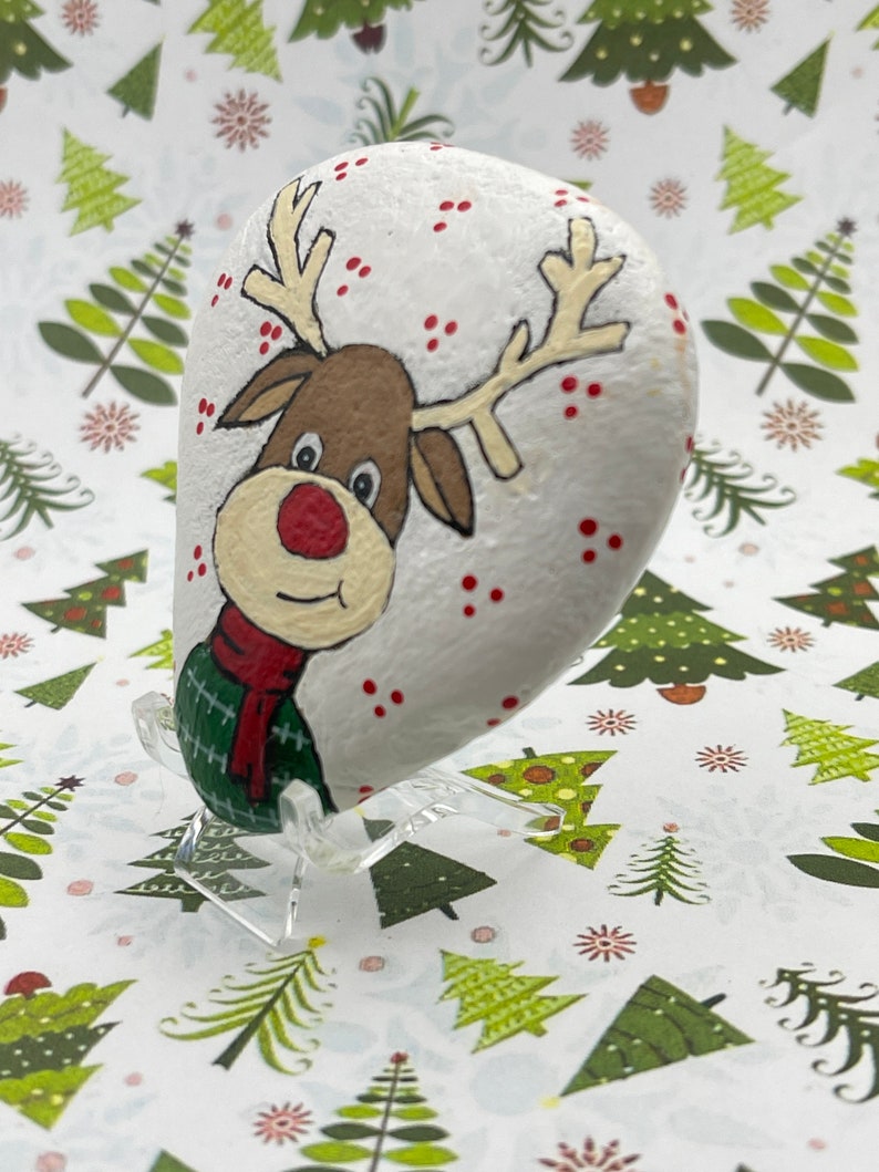 Rudolph Reindeer Wearing Sweater, Winter Decor, Painted Rock, Christmas ...