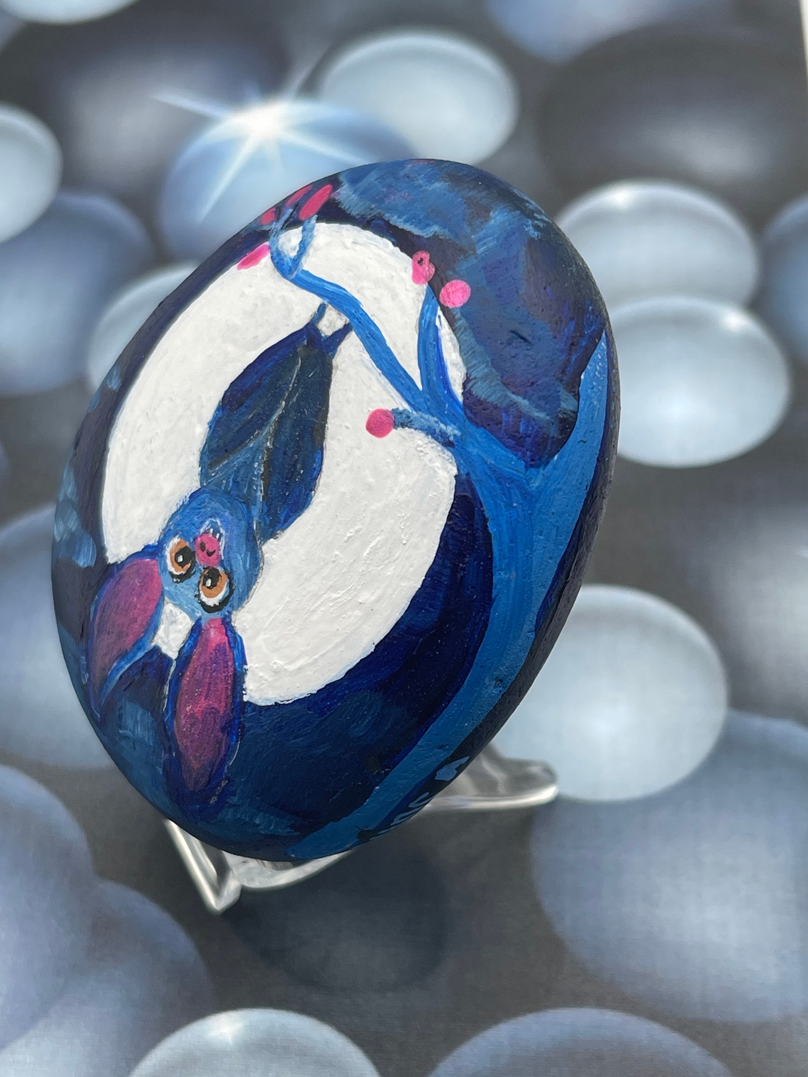 Hand Painted Rock, Bat Hanging in Tree Moon, Halloween Art, Pebble Art ...