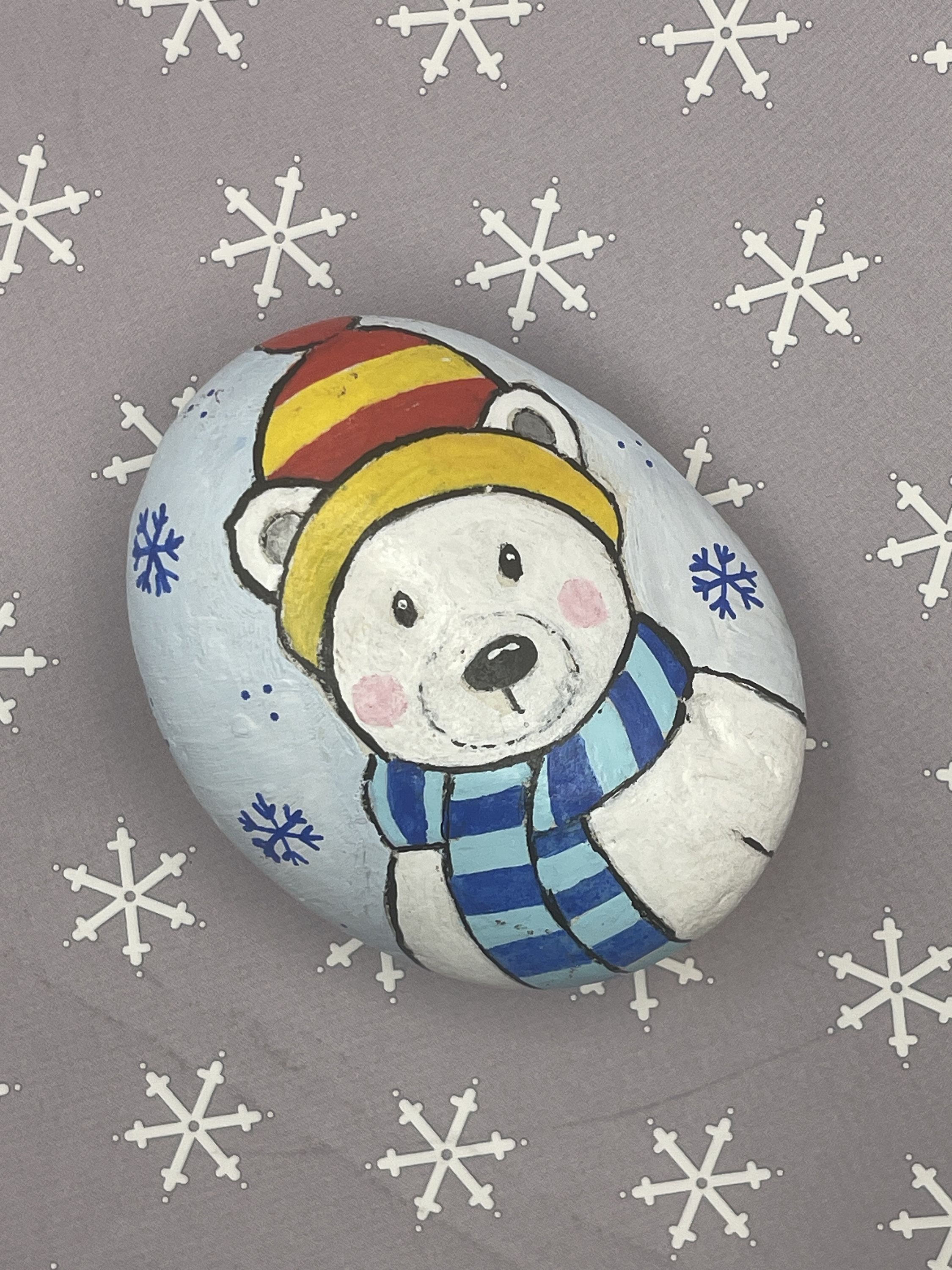 Polar Bear Wearing Scarf and Snow Hat, Christmas Gift, Winter Hand ...