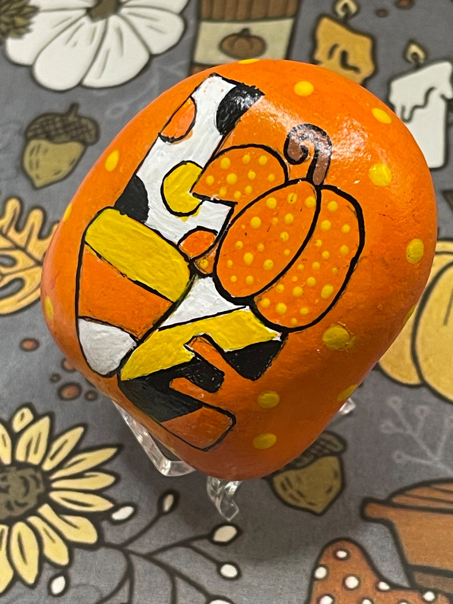 Hand Painted Rock, Harvest Pumpkin Candy Corn “love”, Fall, Autumn ...