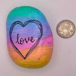 Rainbow Love Stone With Unique Heart Design, Inspirational Decor ...