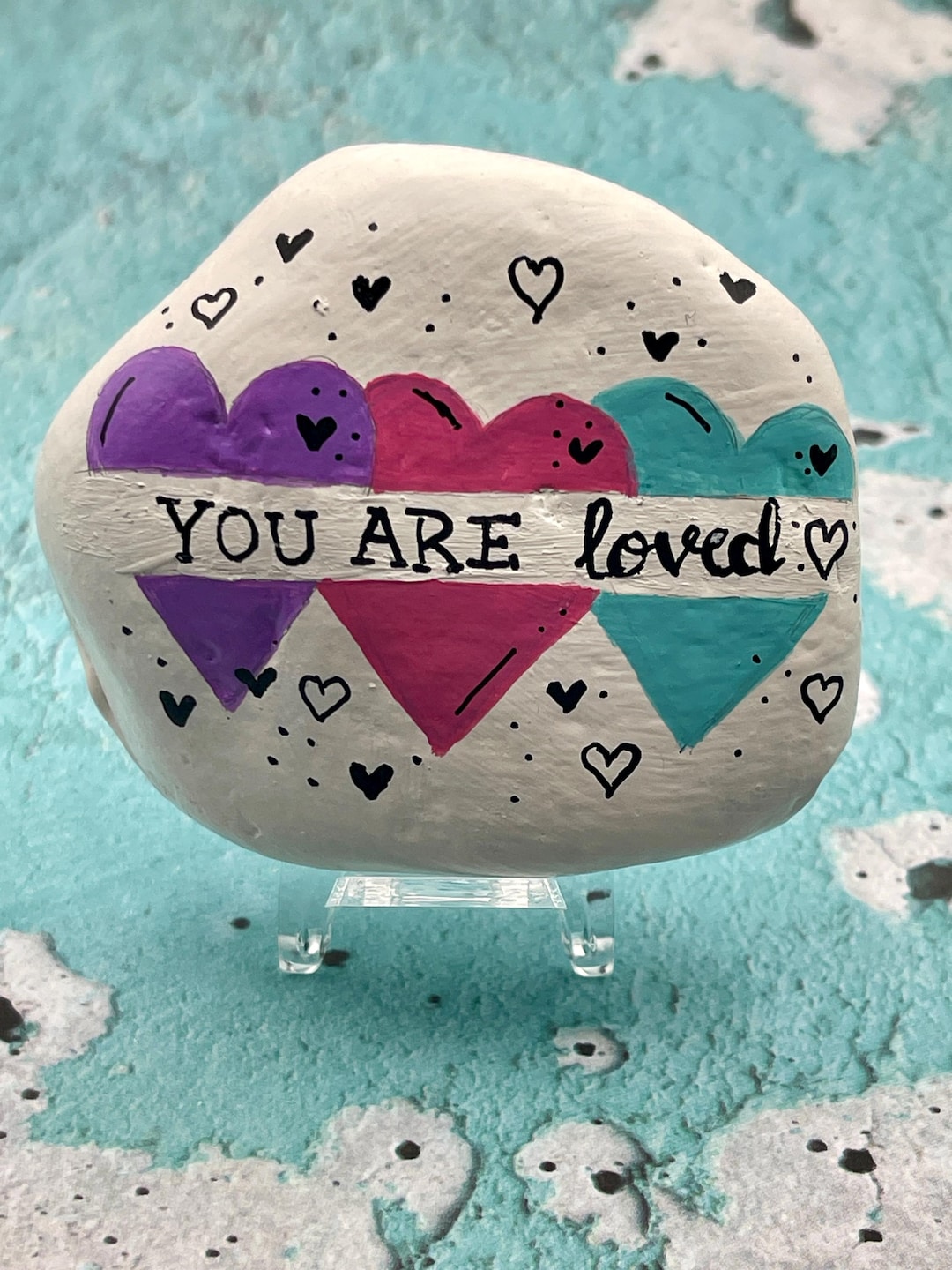 You Are Loved Overlapping Hearts, Unique Valentine Gift, Painted Rock ...