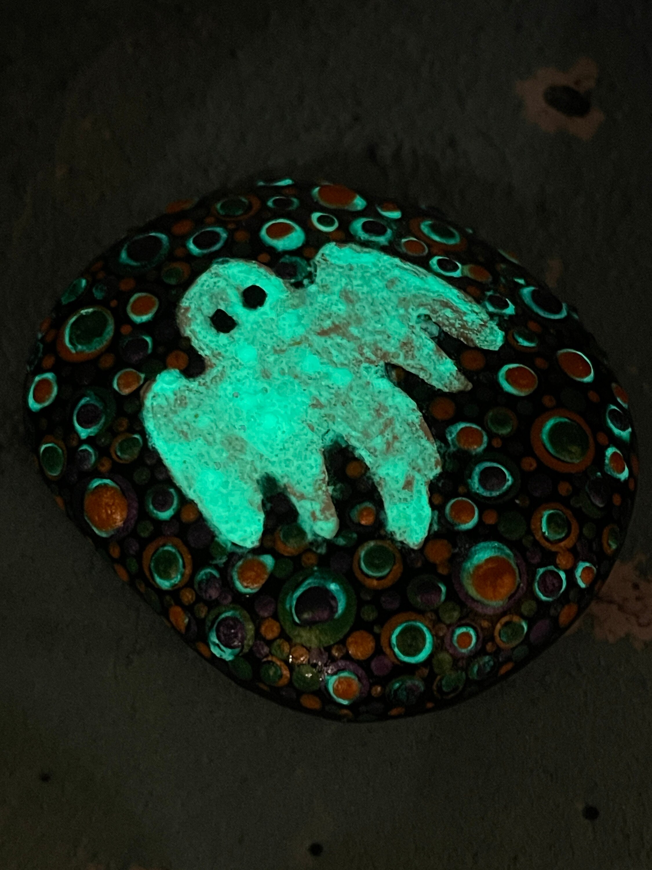 Glow in the Dark Ghost Hand Painted Rock, Halloween Dot Art, Spooky ...