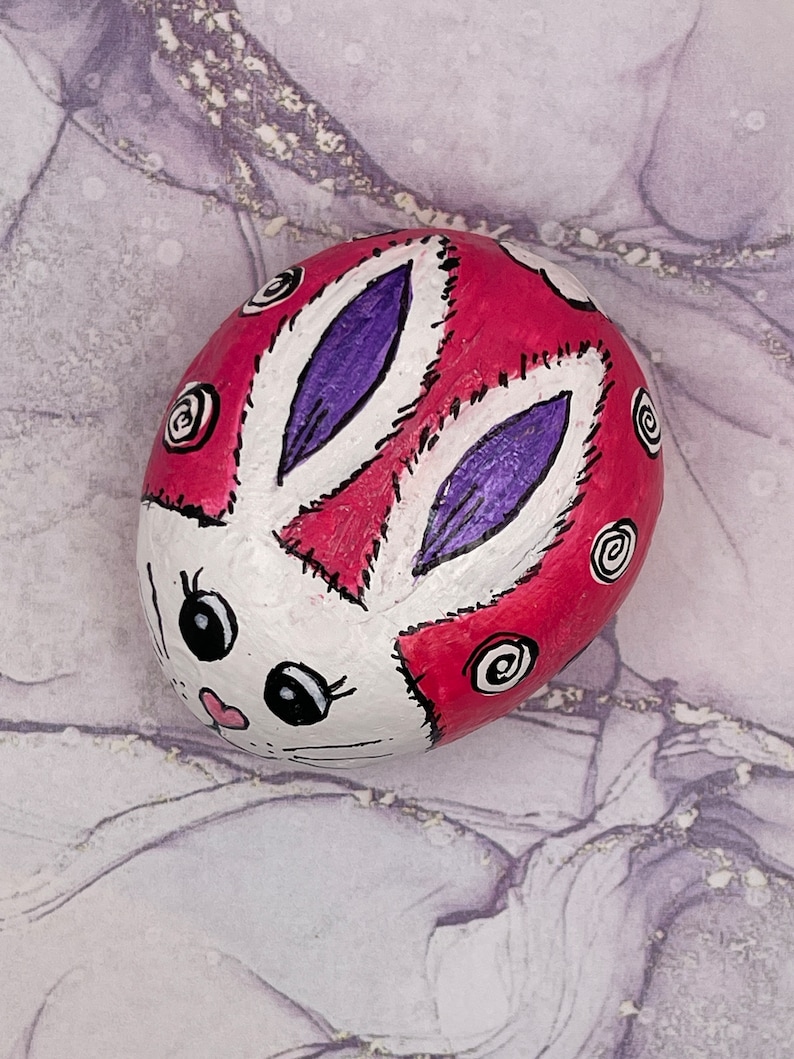 Cute Pink Easter Bunny Bug, Easter Decor, Spring Painted Rock, Stone ...