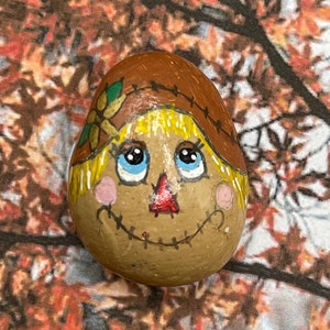 Cute Scarecrow, Fall Decor, Thanksgiving Art, Hand Painted Rock, Pebble ...