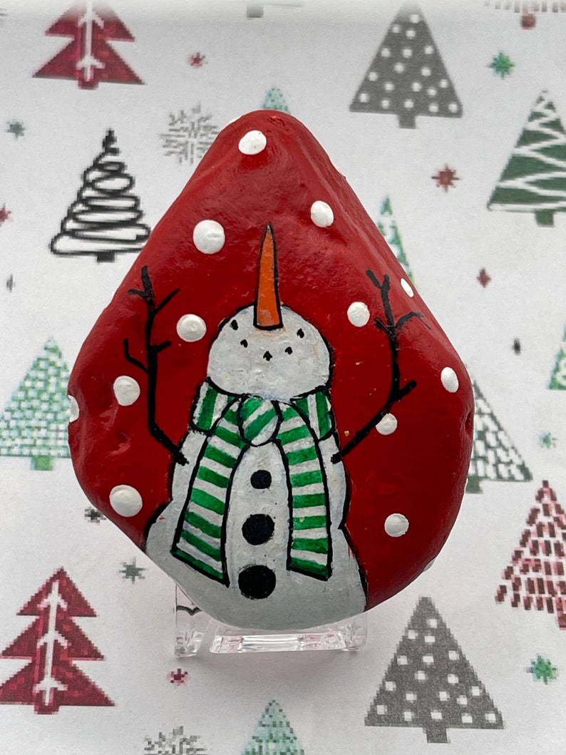 Snowman Raising Arms in Snowfall, Winter Painted Rock, Kindness Rock - Etsy