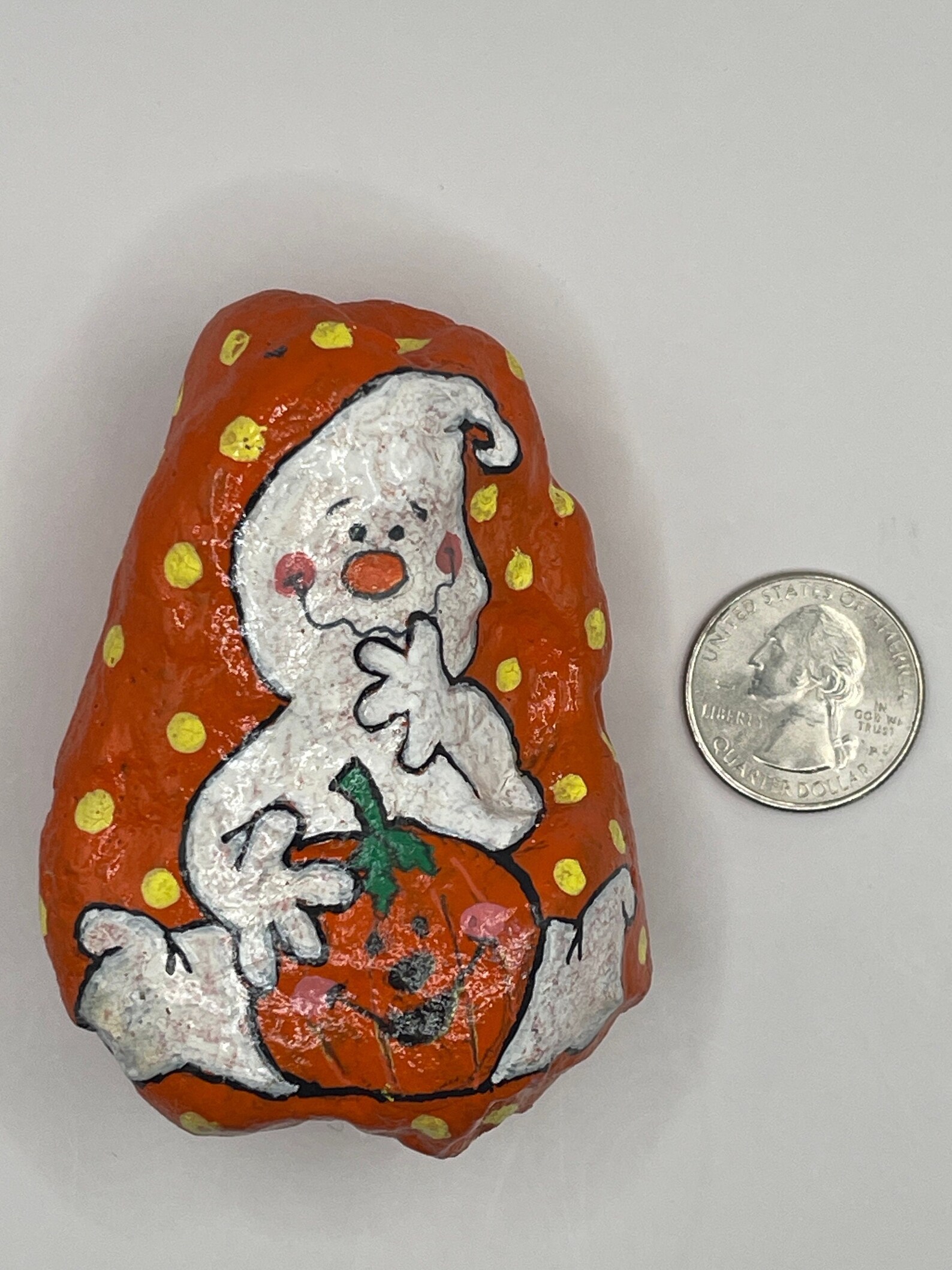 Whimsical Ghost With Pumpkin, Halloween Pebble Art, Hand Painted Rock ...
