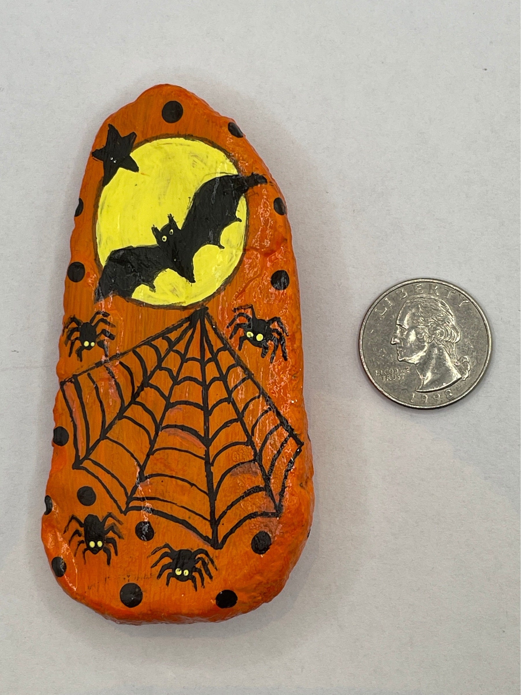 Bat With Full Moon Spiders Spiderweb, Hand Painted Rock, Cute Halloween ...