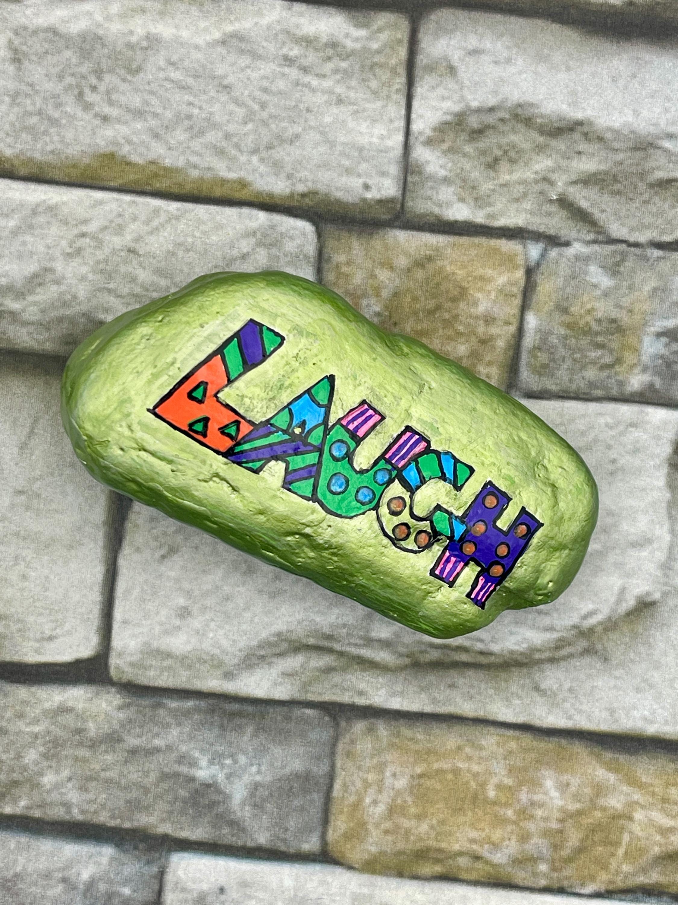 Laugh, Metallic Hand Painted Rock, Positivity Pebble, Stone Art, Sealed ...