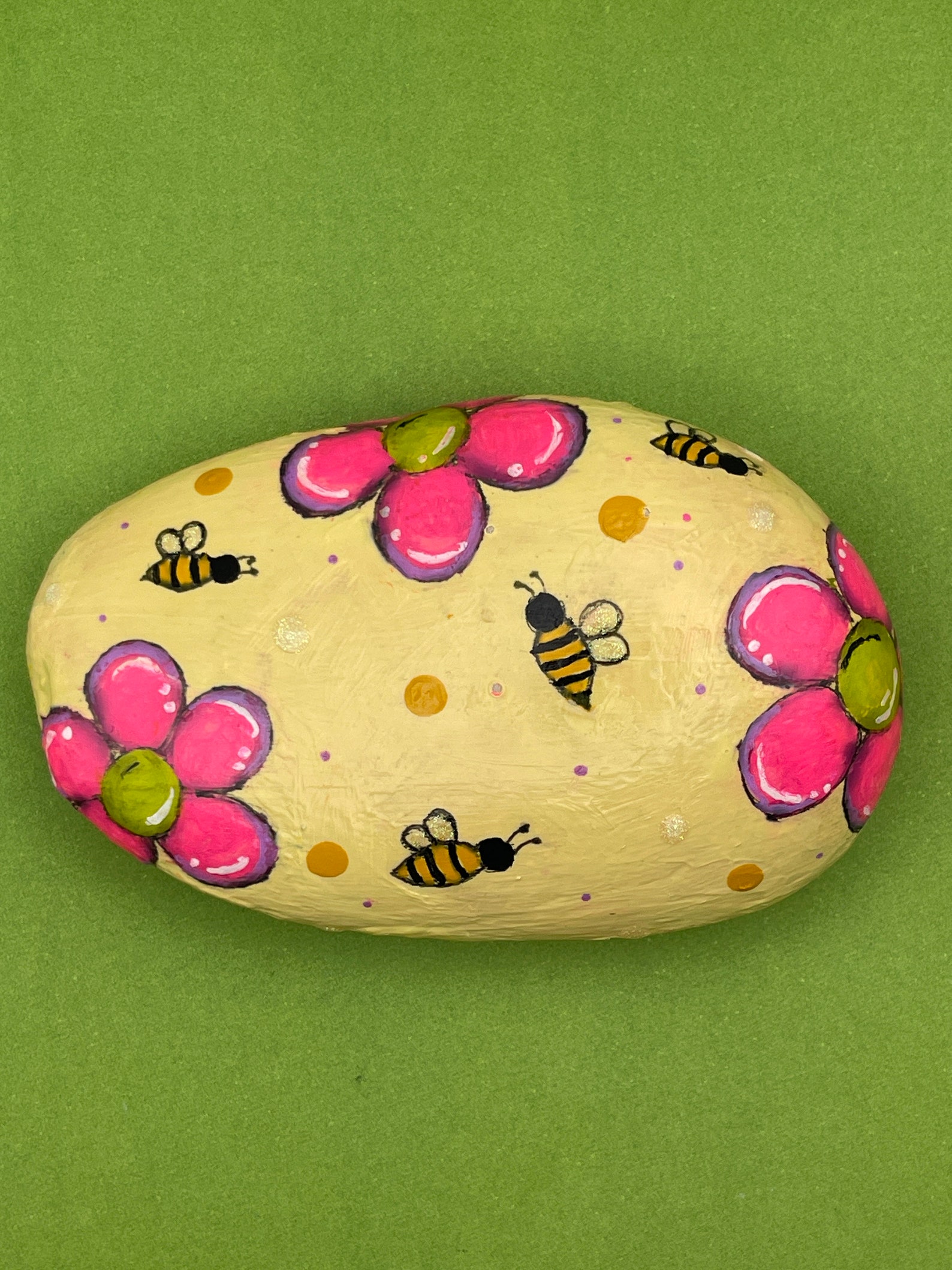 Bumble Bees With Neon Pink Flowers, Bee Summer Fun, Painted Rock ...