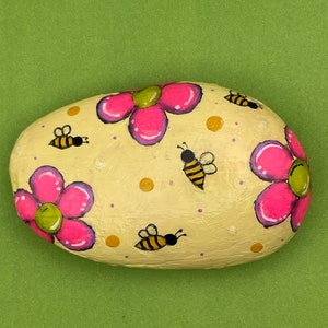 Bumble Bees With Neon Pink Flowers, Bee Summer Fun, Painted Rock ...