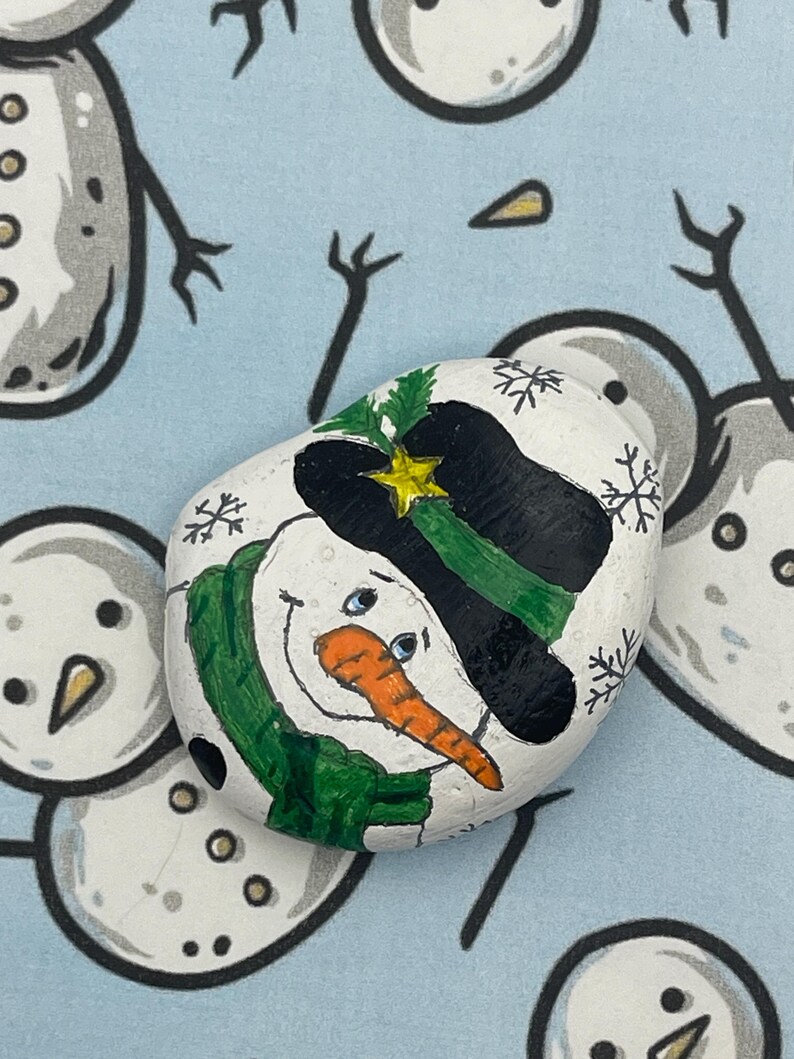 Snowman With Green Scarf and Top Hat, Snow, Winter Time, Painted Rock ...