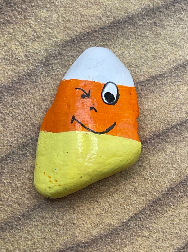 Cartoon Winking Candy Corn Hand Painted Rock, Halloween Rock Art, Cute ...