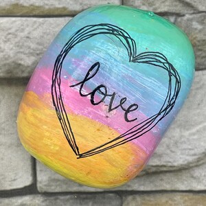 Rainbow Love Stone With Unique Heart Design, Inspirational Decor ...