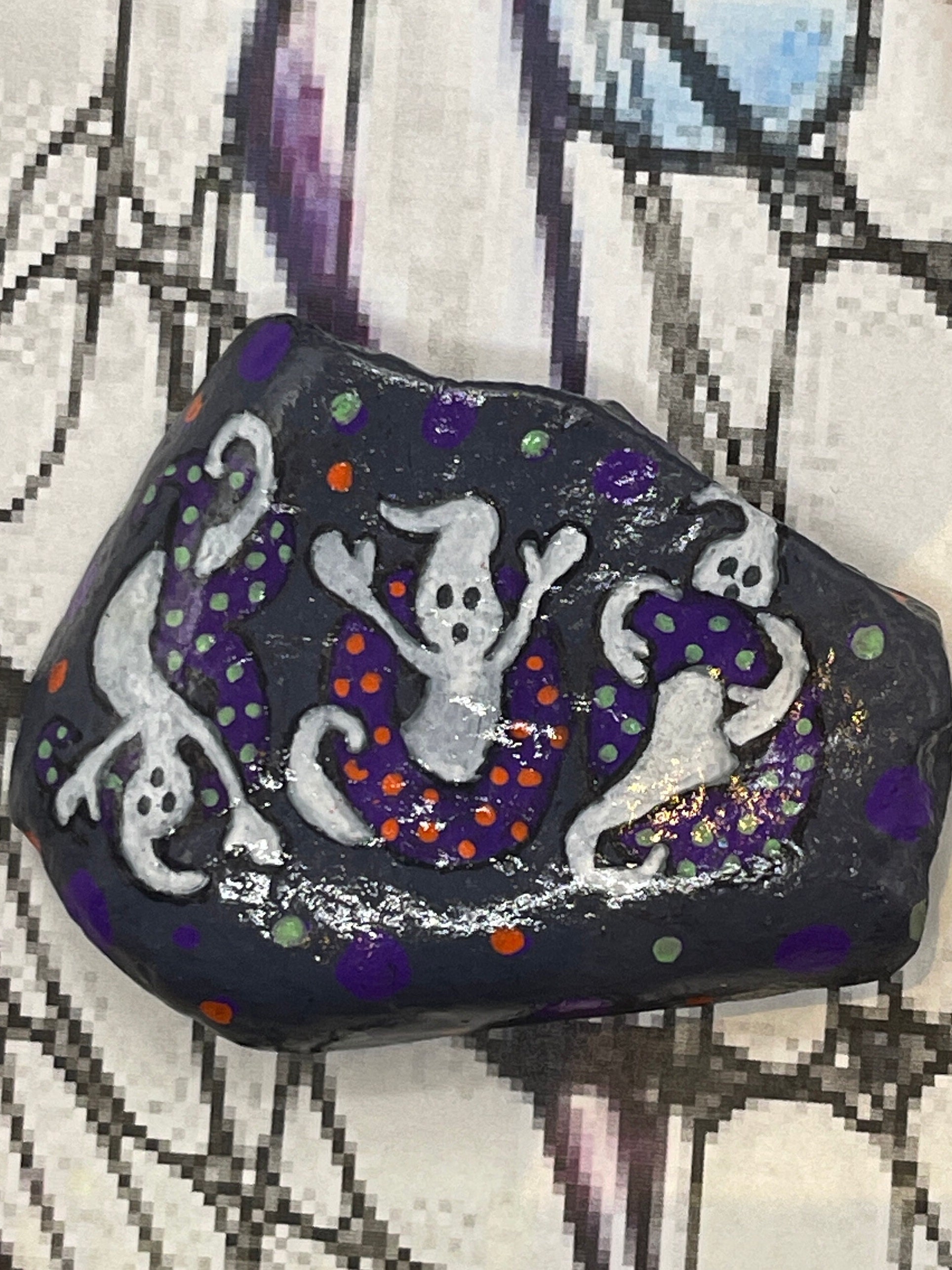 Hand Painted "boo" Rock With Whimsical Ghosts, Cute Halloween Painted ...