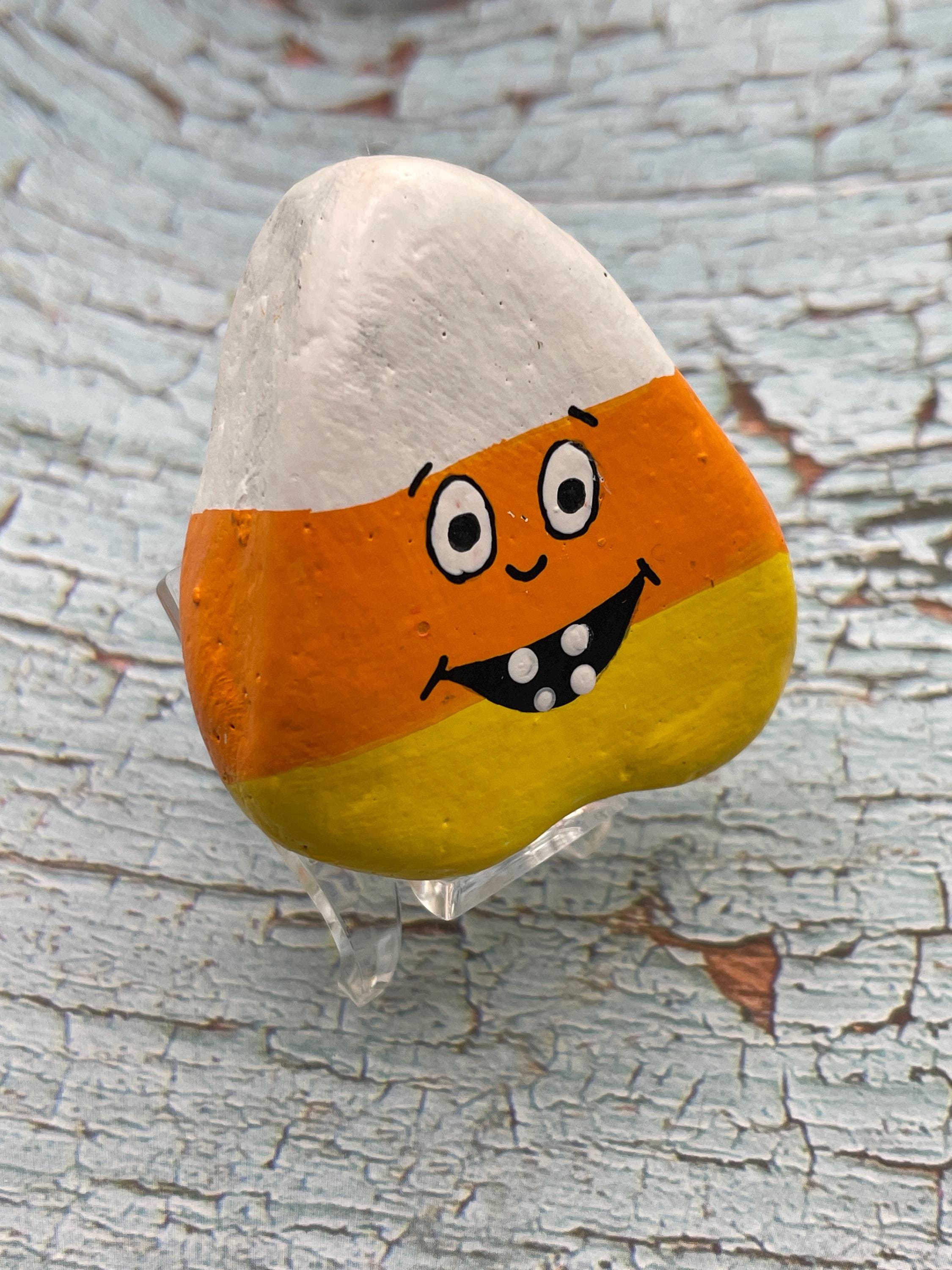 Cartoon Smiling Teeth Face Candy Corn, Hand Painted Rock, Fall Art ...