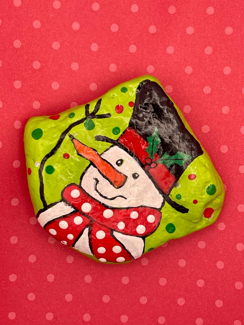 Snowman Wearing Top Hat Waving, Winter Christmas Painted Rock, Kindness ...