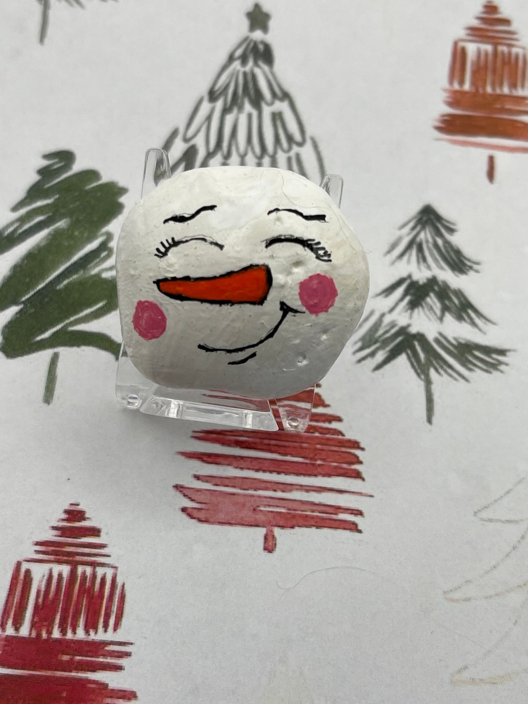 Blushing Snowman, Winter Decor, Christmas Gift, Painted Rock, Stone Art ...