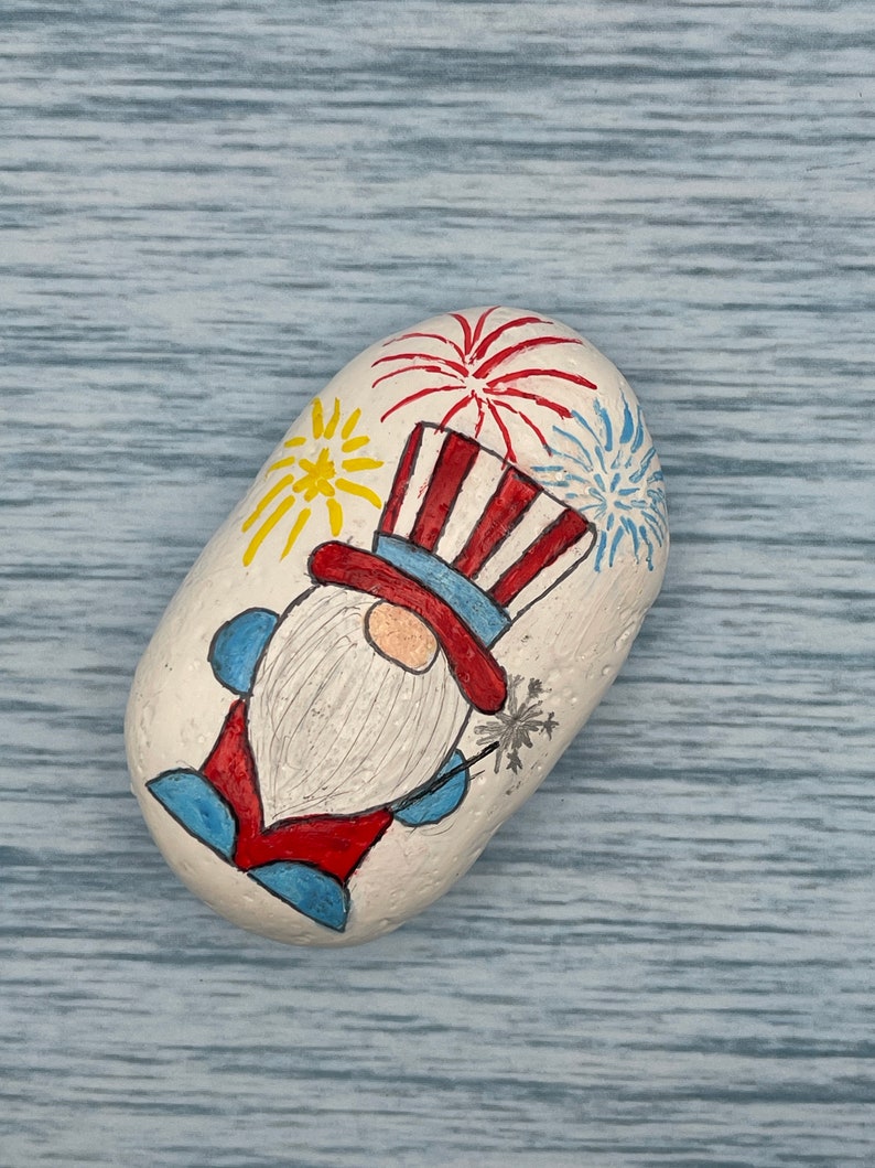 Uncle Sam Patriotic Gnome, Red White and Blue Painted Rock, Pebble Art ...