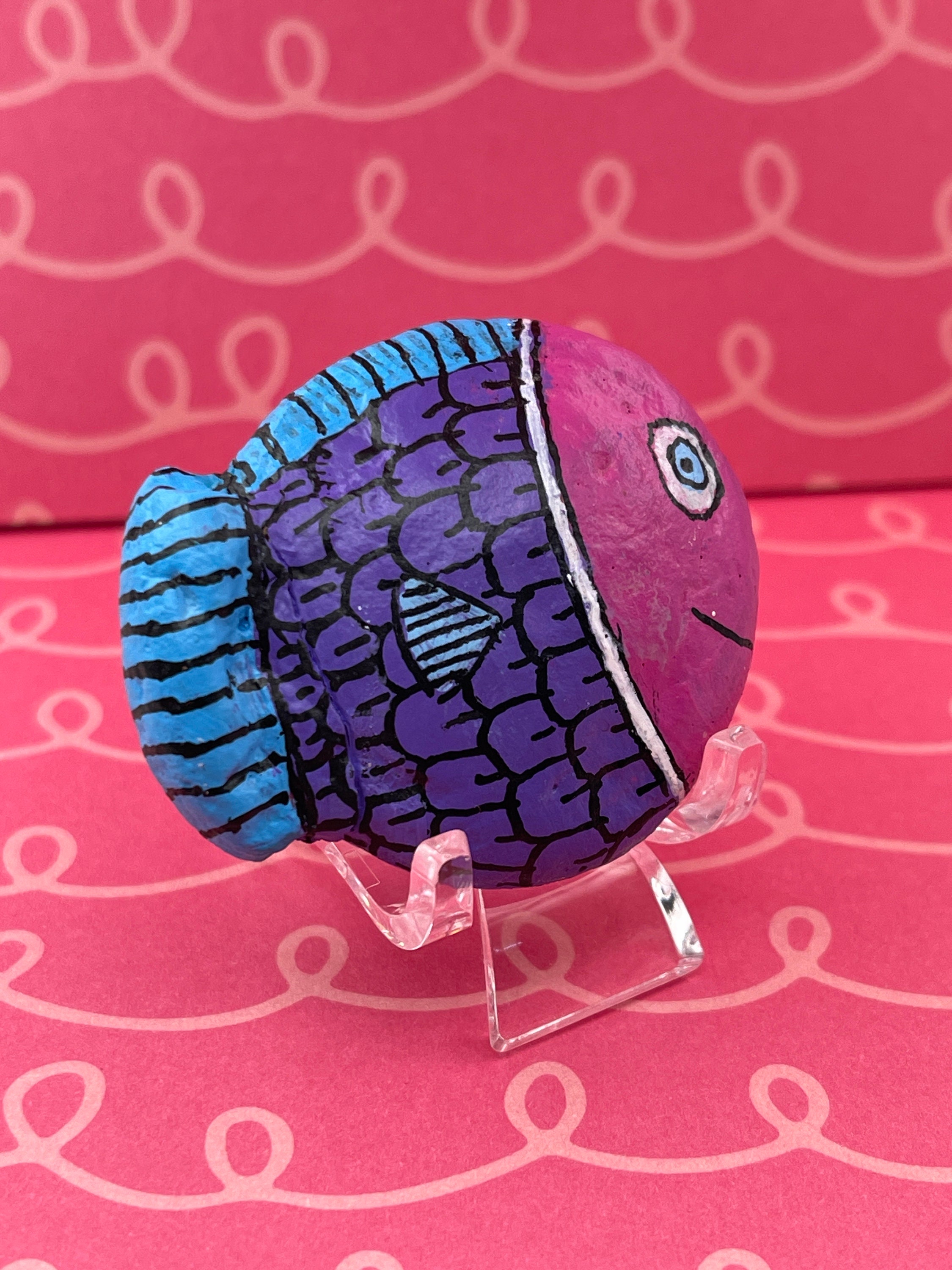 Whimsical Pink Purple Blue Smiling Fish, Animal Art, Painted Rock ...