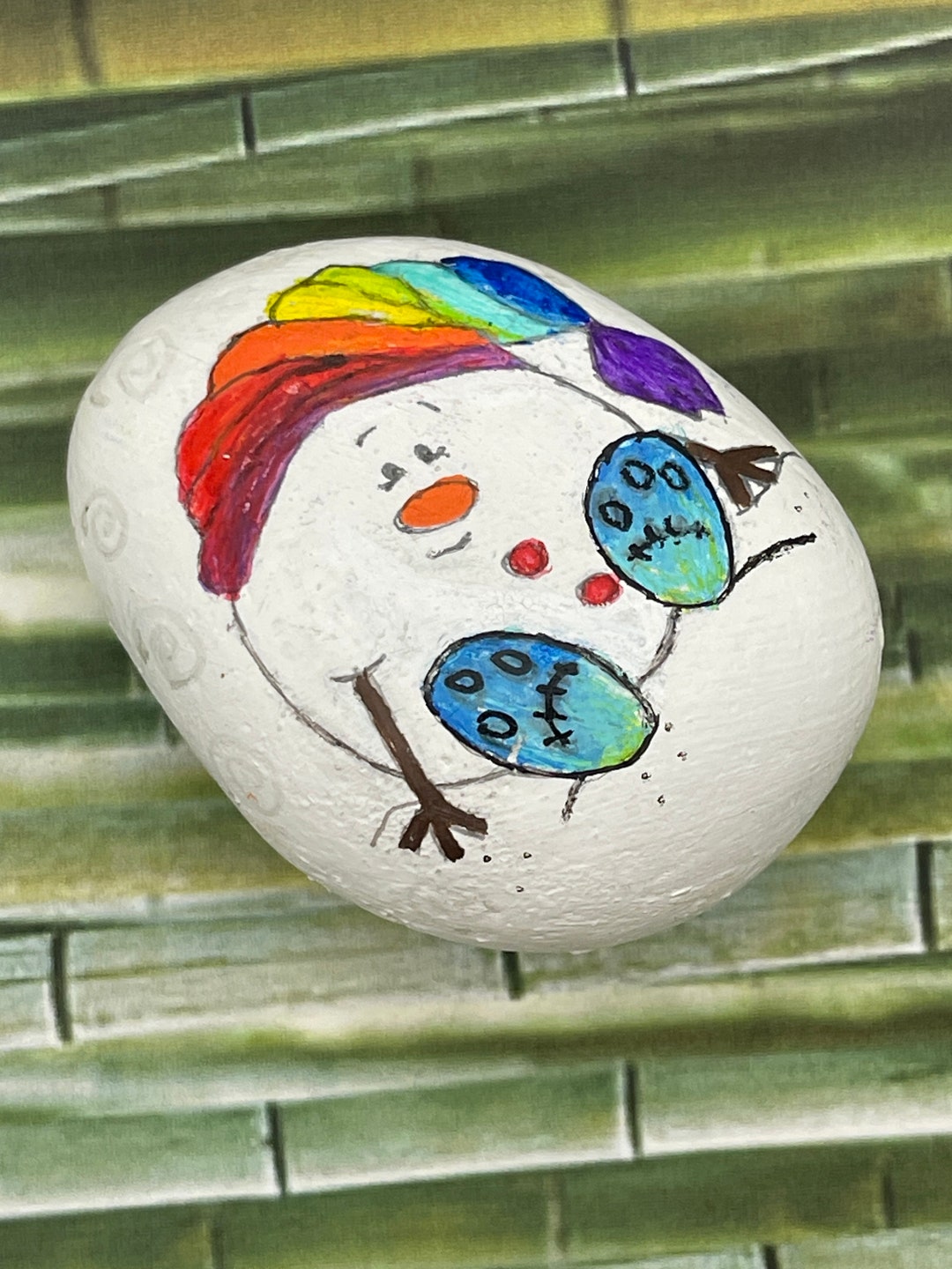 Whimsical Snowman Wearing Rainbow Hat, Let It Snow, Winter Decoration ...