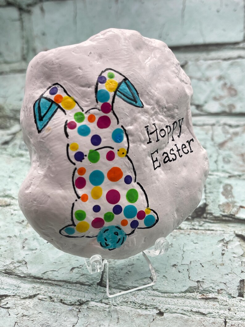 Bunny Butt Easter Painted Rock, Hoppy Easter Decor, Polka Dot Bunny ...